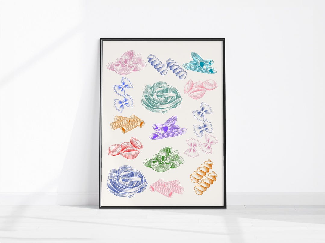 Pasta Illustration Printable Wall Art Kitchen Pasta Print Boho Italian ...
