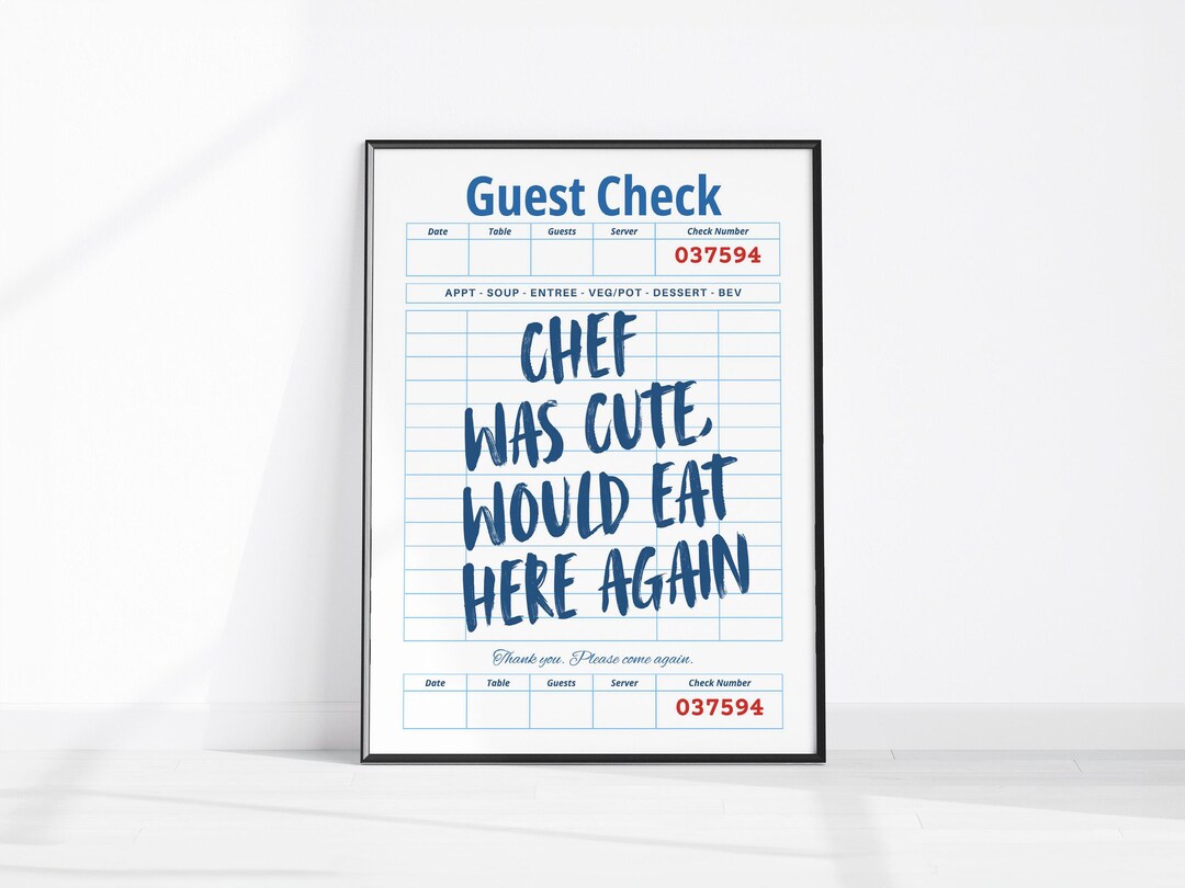 Chef Was Cute Would Eat Again Printable Art, Vintage Guest Check Wall ...