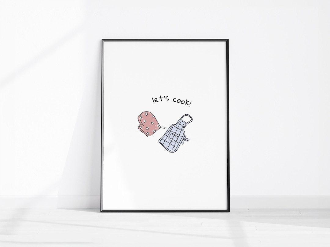 Lets Cook Kitchen Wall Art Print, Cute Kitchen Art, Apron and Oven ...