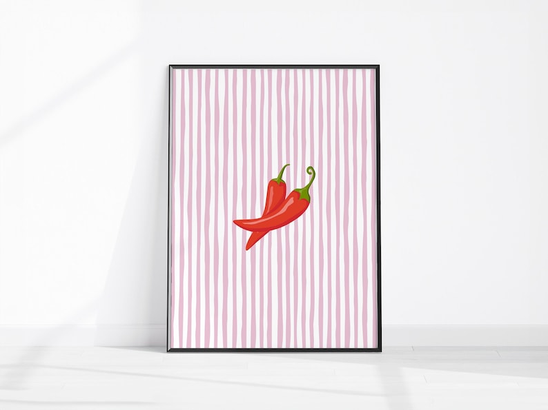 Chilli Print, Kitchen Stripe Wall Art, Red Chilli Pepper Poster, Trendy ...