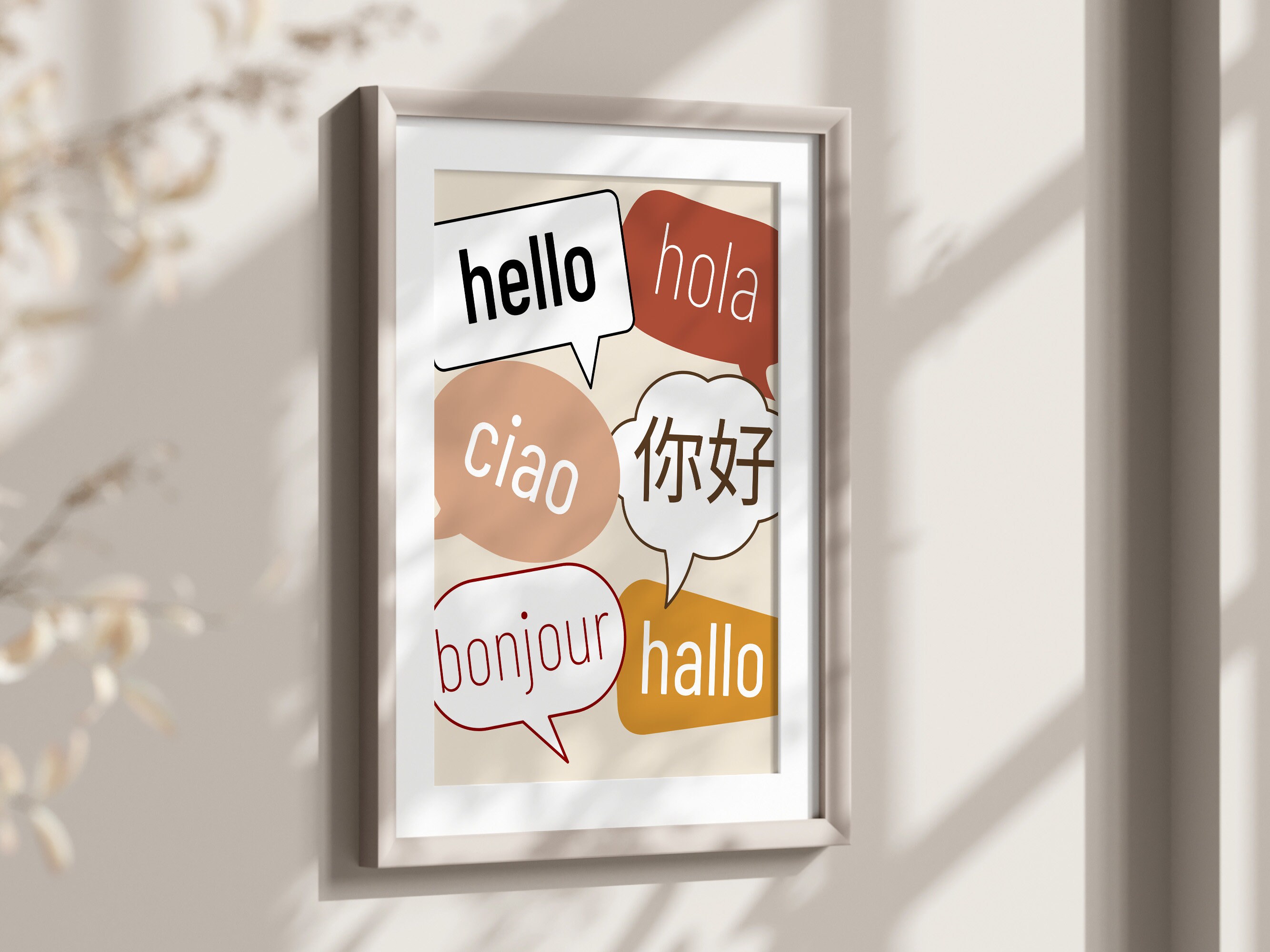 Hello Different Languages, Printable Art, Speech Bubble Hello Bonjour Ciao Hola Hallo, Language ...