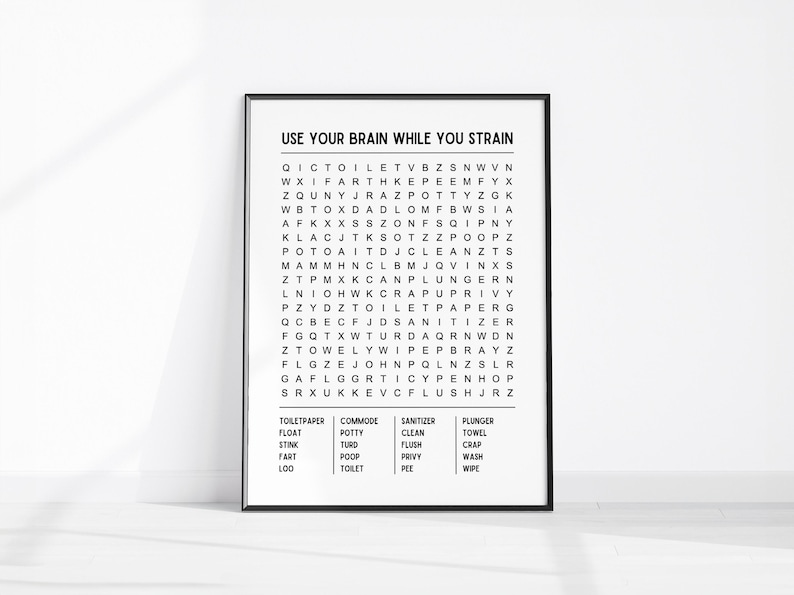 Bathroom Word Search Printable Wall Art, Use Your Brain While You ...