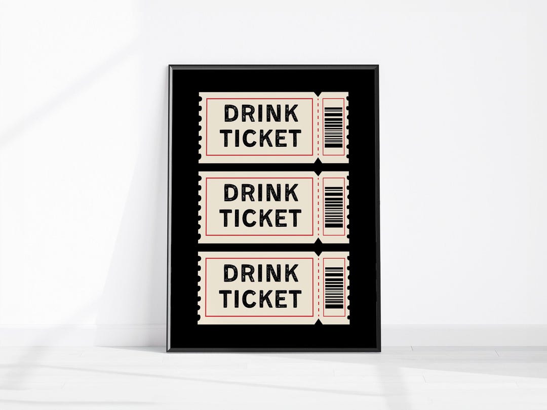 Drink Ticket Poster Bar Cart Wall Art Bar Cart Printable Retro Drink ...