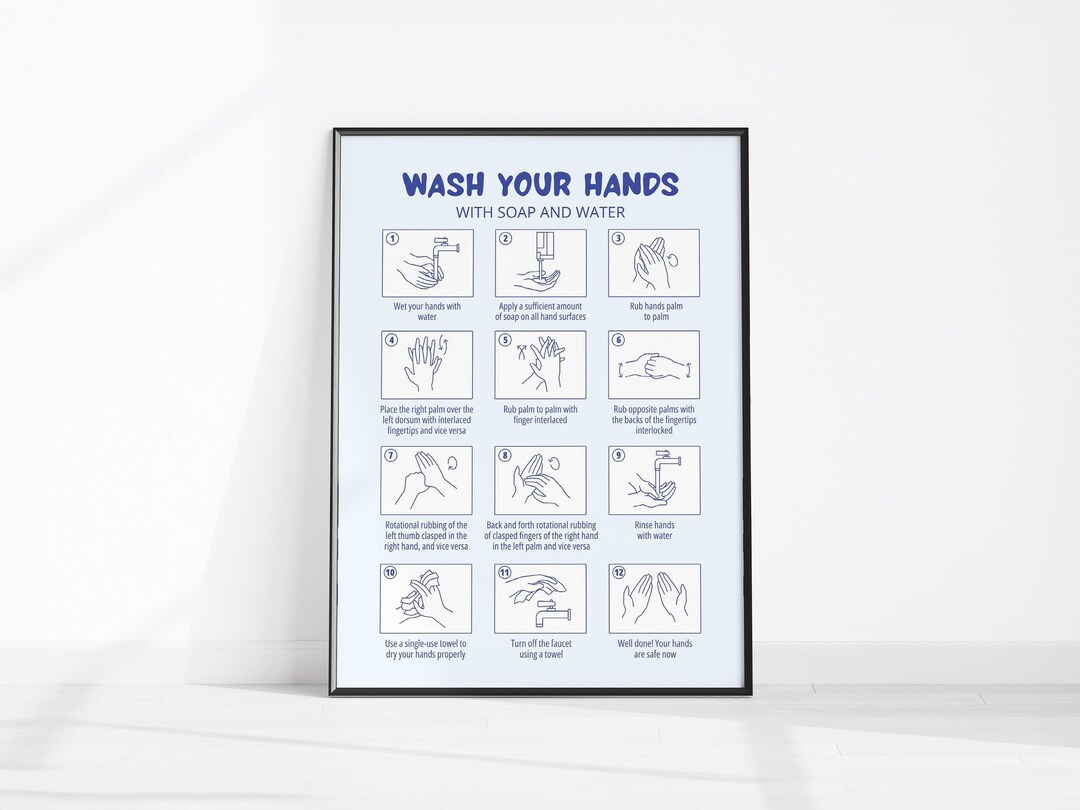 How to Wash Your Hands Printable Poster, Step by Step Hand Washing ...