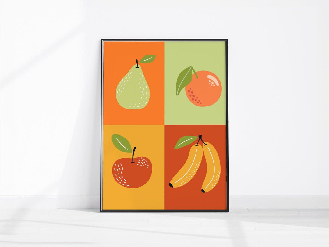 Retro Kitchen Poster, Pop Art Fruit Wall Art, Trendy Kitchen Printable ...