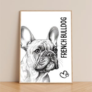 French Bulldog Wall Art, Printable Frenchy Sketch, Dog Lover Gift ...