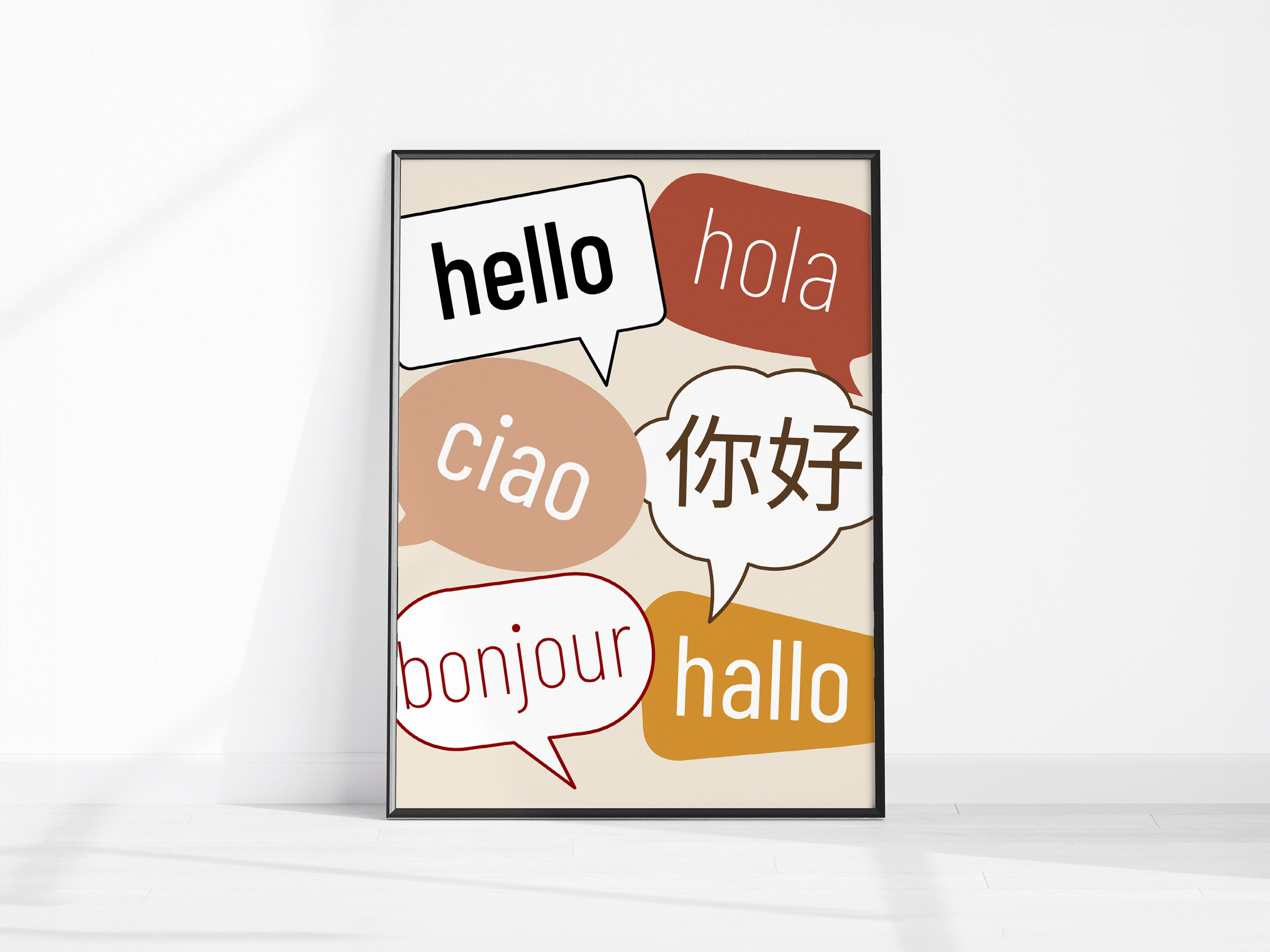 Hello Different Languages, Printable Art, Speech Bubble Hello Bonjour ...