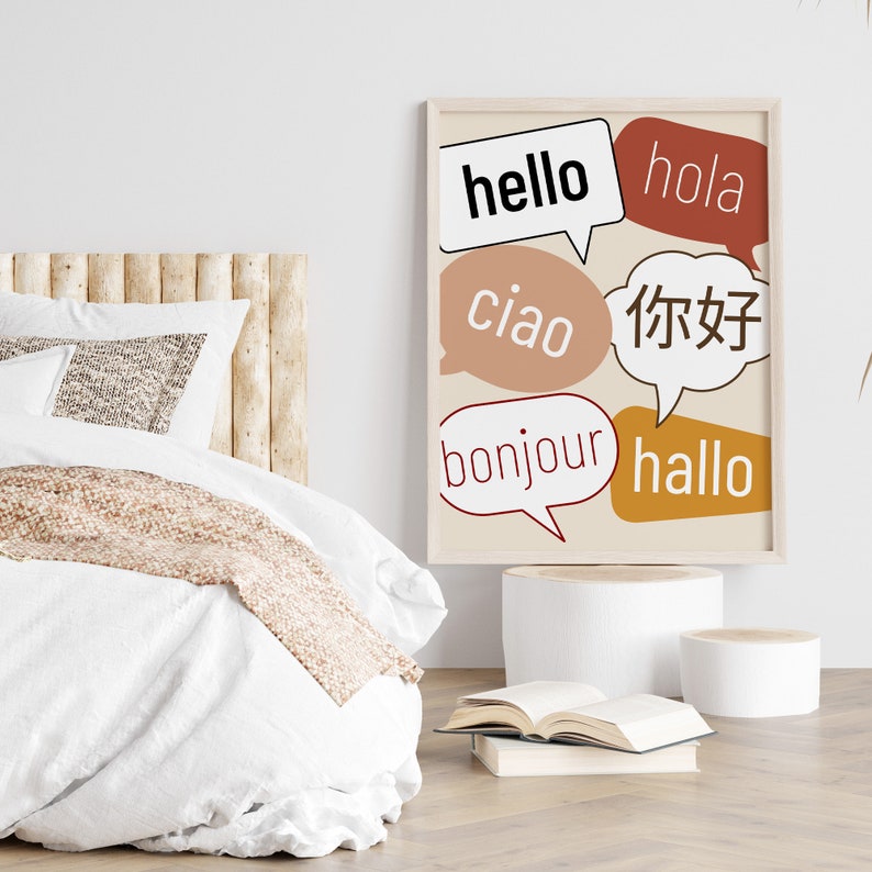 Hello Different Languages, Printable Art, Speech Bubble Hello Bonjour ...