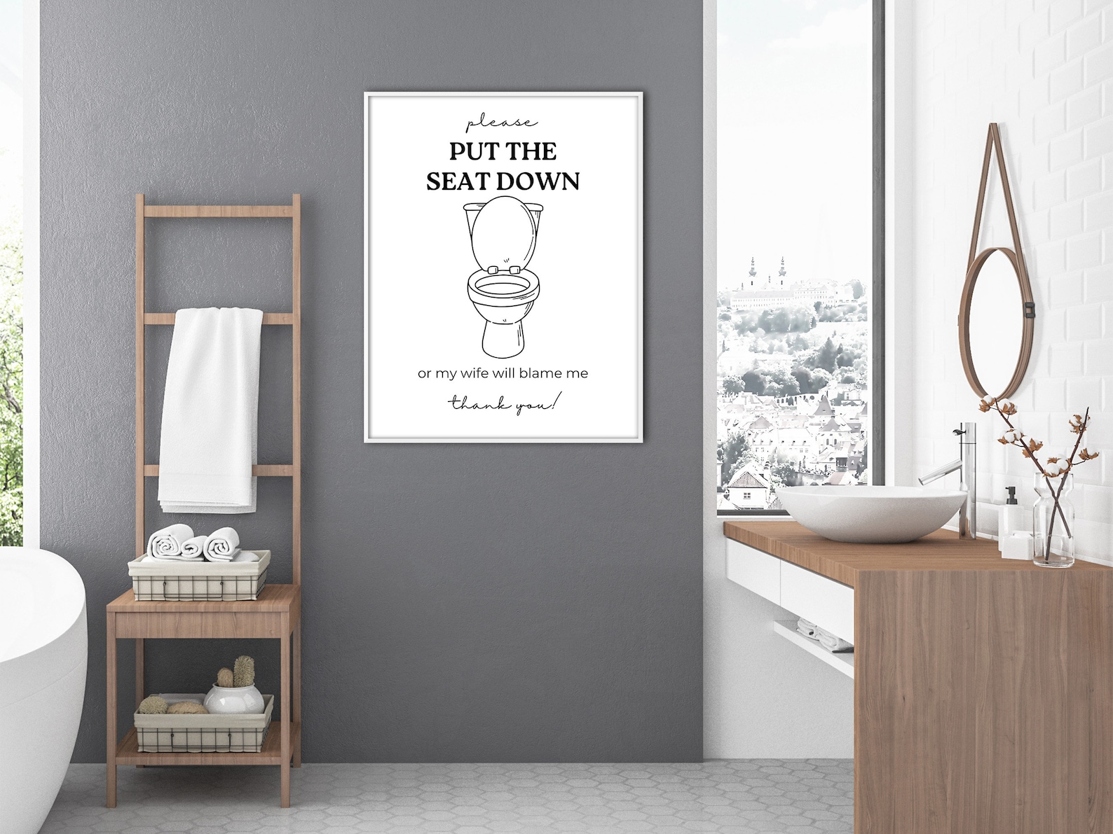 Please Put the Seat Down or My Wife Will Blame Me Funny Bathroom Decor ...