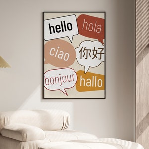 Hello Different Languages, Printable Art, Speech Bubble Hello Bonjour ...