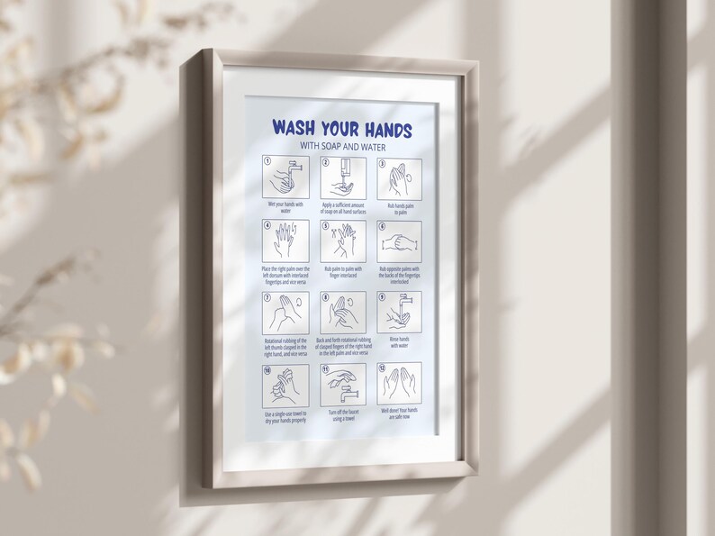 How to Wash Your Hands Printable Poster, Step by Step Hand Washing ...