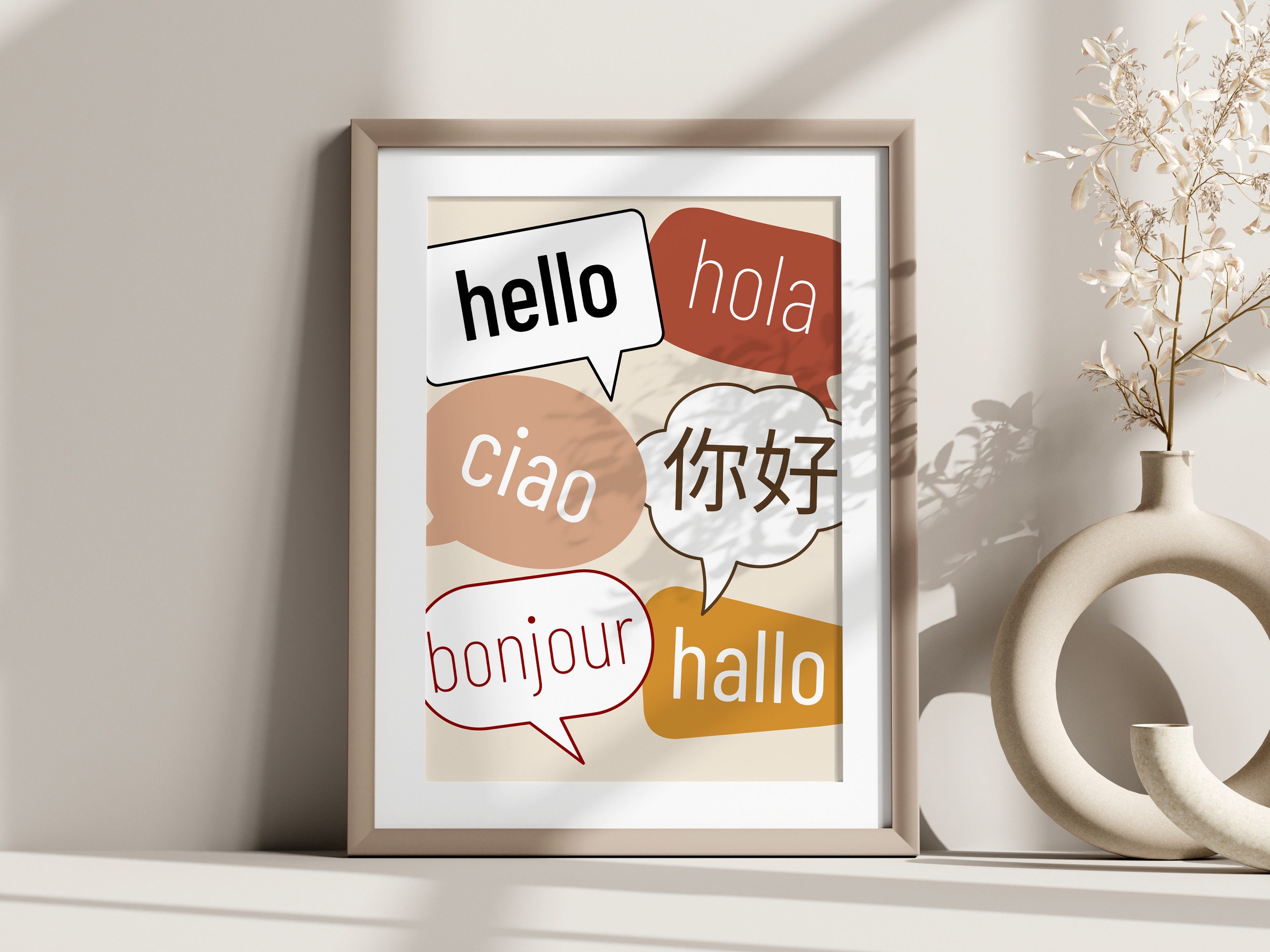 Hello Different Languages, Printable Art, Speech Bubble Hello Bonjour ...
