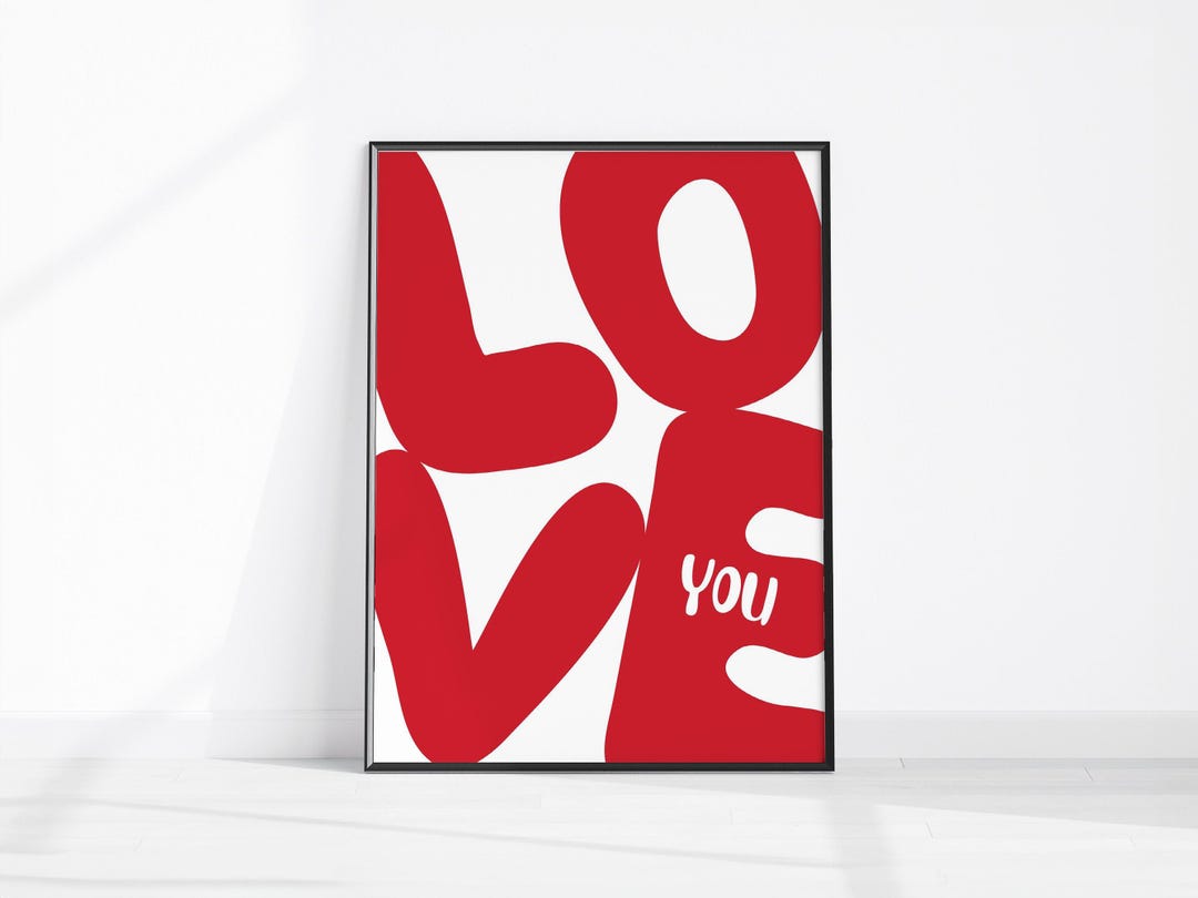 Love You Art Print Trendy Retro Wall Art Red Love Print Aesthetic ...