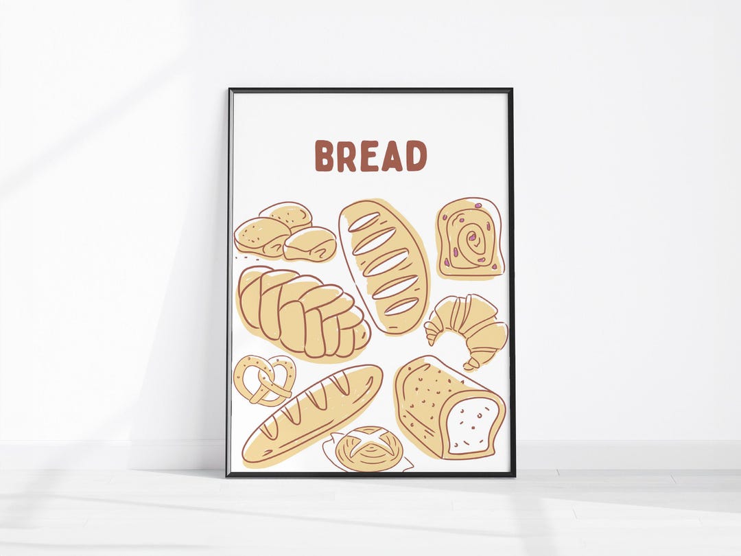 Hand Drawn Bread Artwork Print, Baguette Art, Illustrated Food Wall Art ...