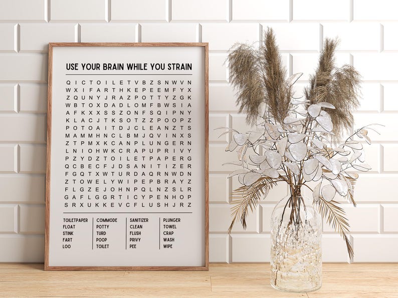 Bathroom Word Search Printable Wall Art, Use Your Brain While You ...