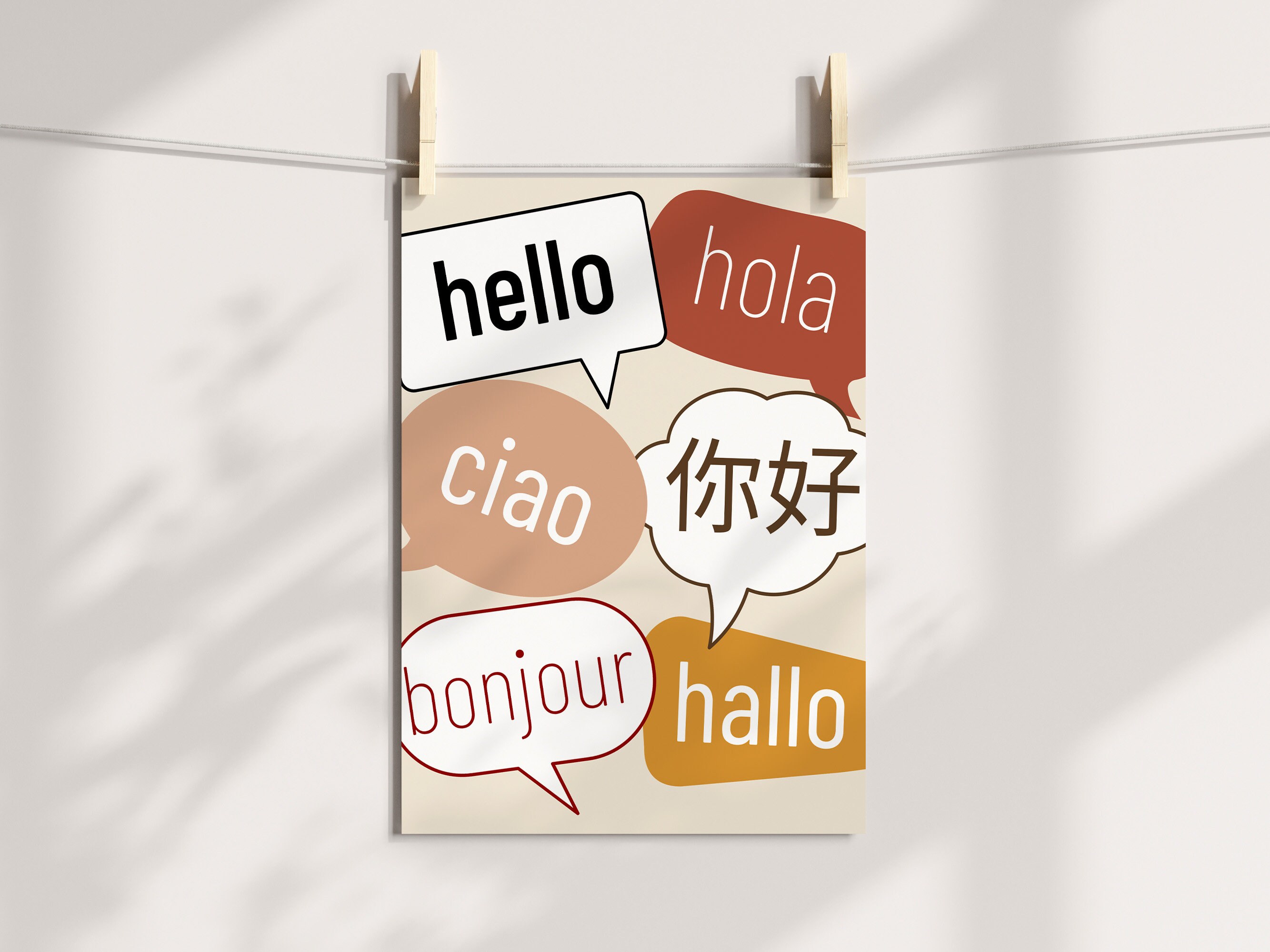Hello Different Languages, Printable Art, Speech Bubble Hello Bonjour Ciao Hola Hallo, Language ...
