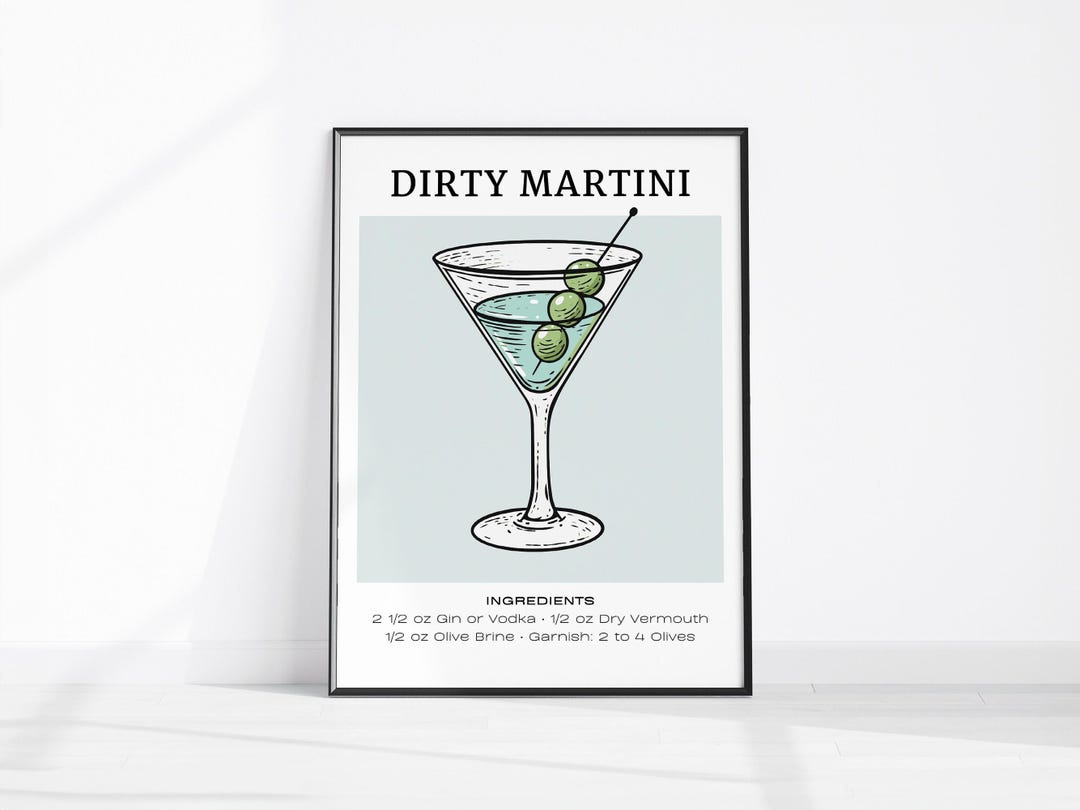 DIRTY MARTINI Art Printable Bar Cart Decor Cocktail Poster Party ...