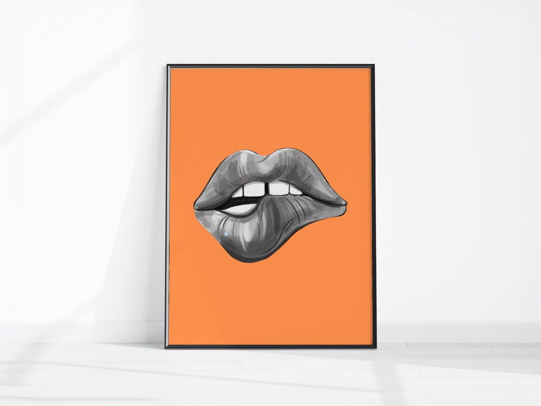 Retro Lips Print, Pop Art Lips Poster, Orange Wall Art, Funky Orange ...