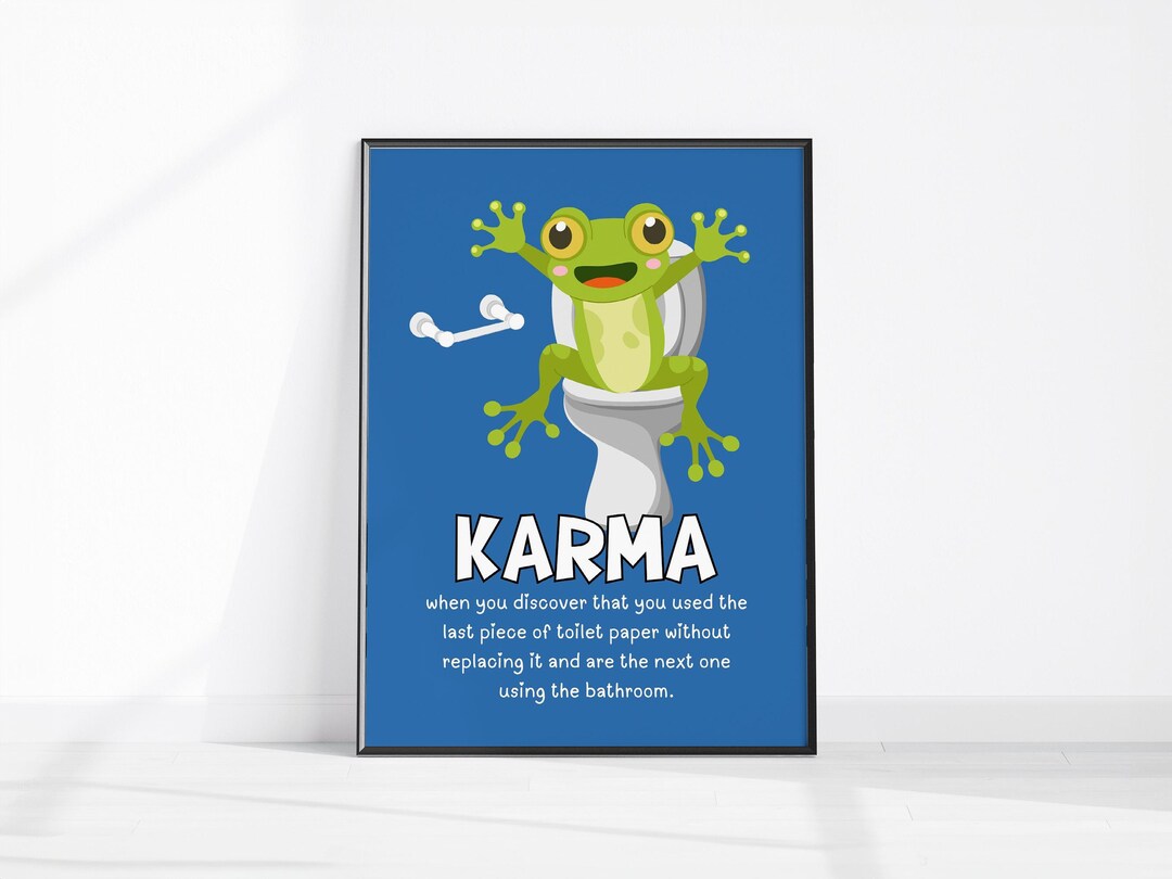 Cute Frog Funny Bathroom Decor, Karma Toilet Wall Art, Printable Frog ...