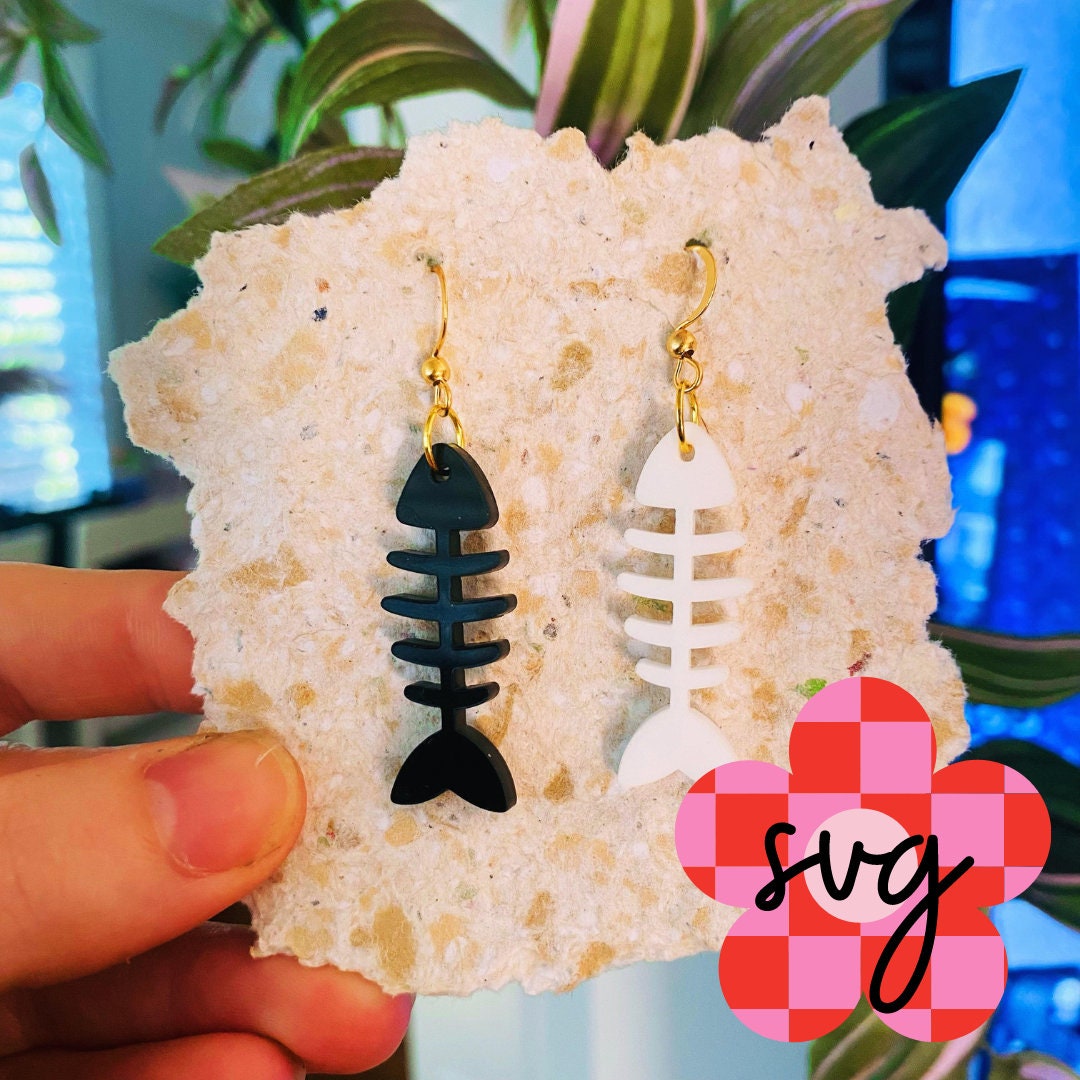 Fish Bone Earrings SVG Digital Download Digital SVG Cute Earrings Laser ...