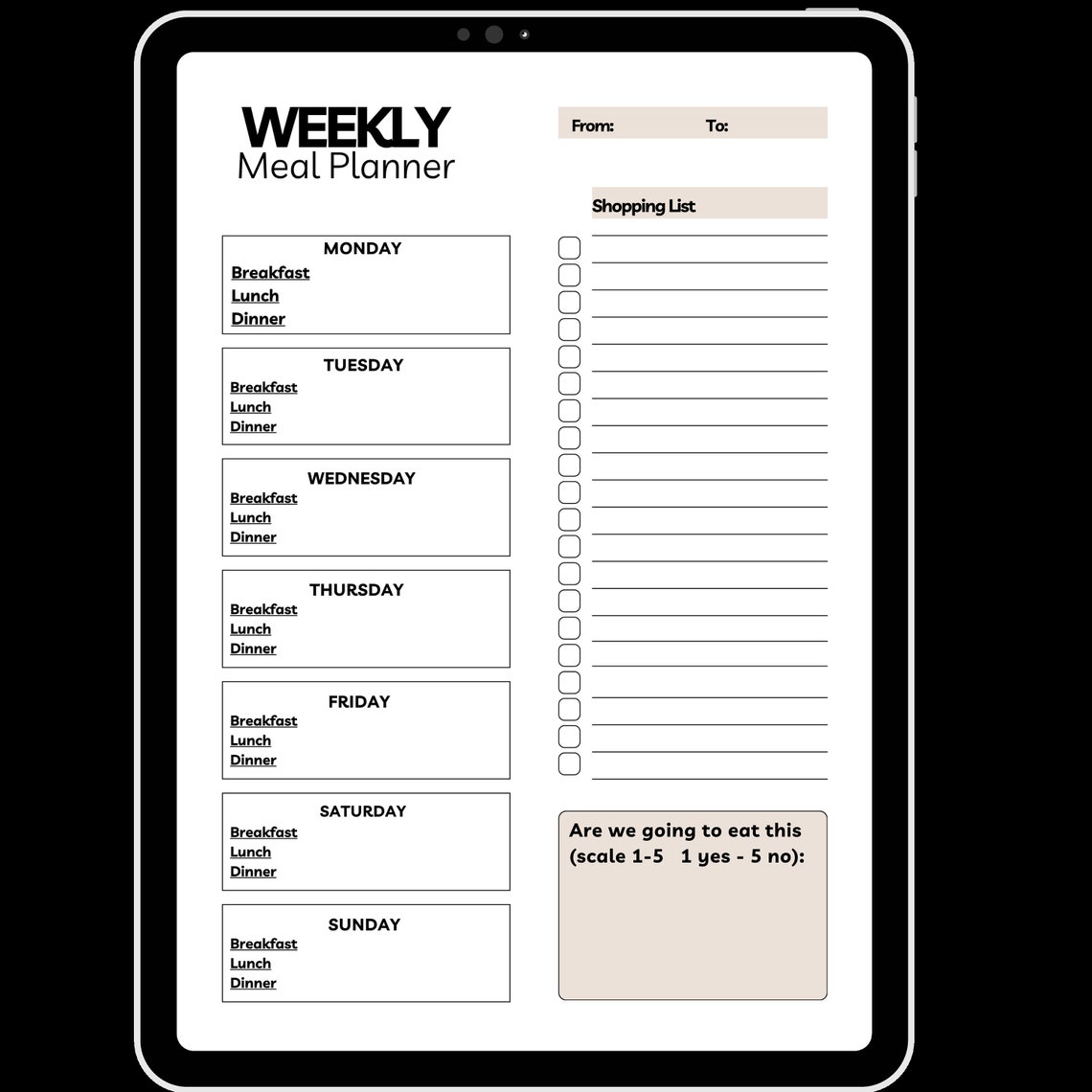 Printable Editable Meal Planner Template - Daily Menu Organizer ...