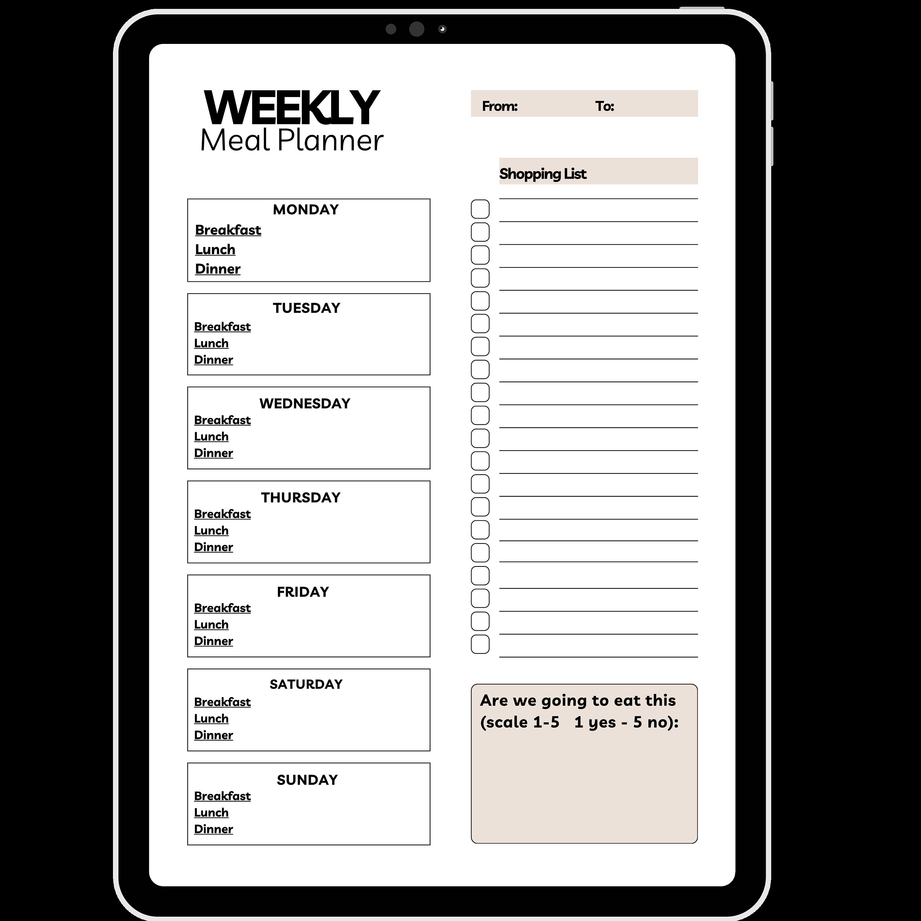 Printable Editable Meal Planner Template - Daily Menu Organizer ...