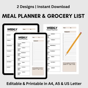 Printable Editable Meal Planner Template - Daily Menu Organizer ...