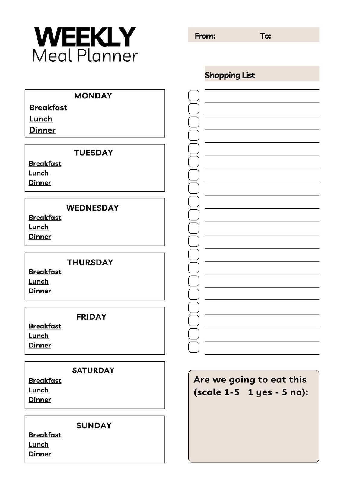 Printable Editable Meal Planner Template - Daily Menu Organizer ...