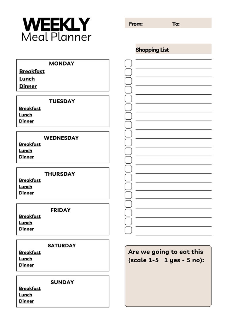Printable Editable Meal Planner Template - Daily Menu Organizer ...