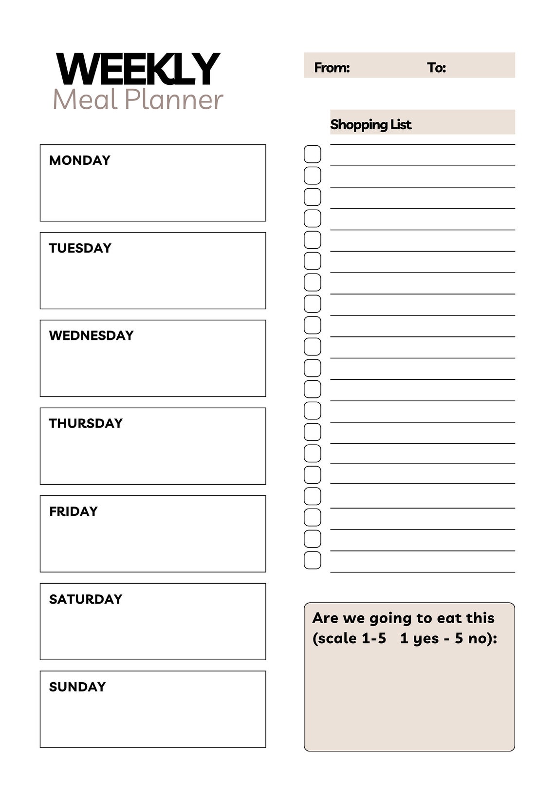 Printable Editable Meal Planner Template - Daily Menu Organizer ...