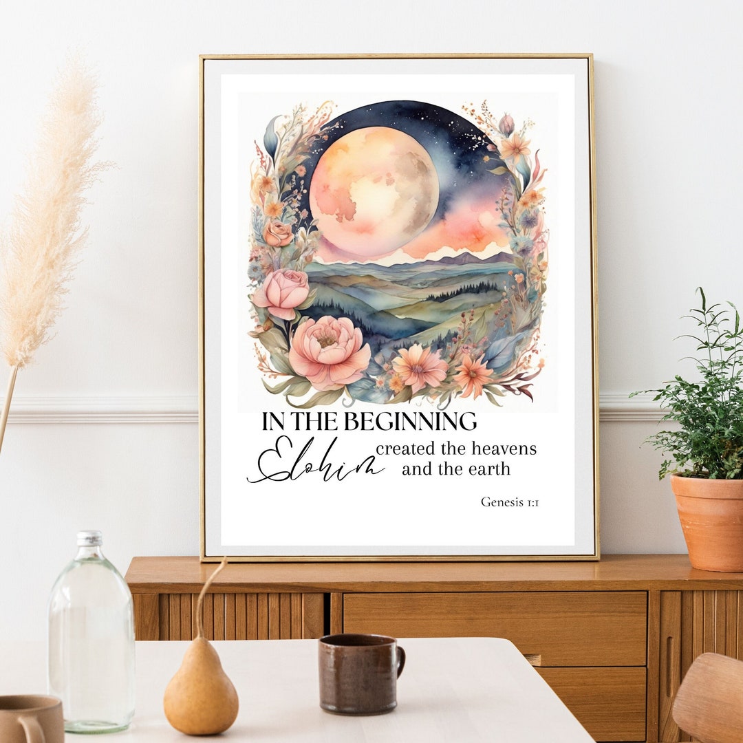 In the Beginning, Genesis 1:1, Bible Verse Print, Christian Wall Art ...