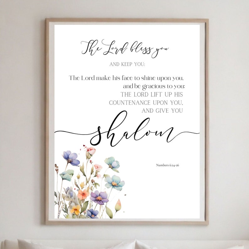 Numbers 6:24-26, Christian Wall Art, Floral Decor, Bible Verse Print ...
