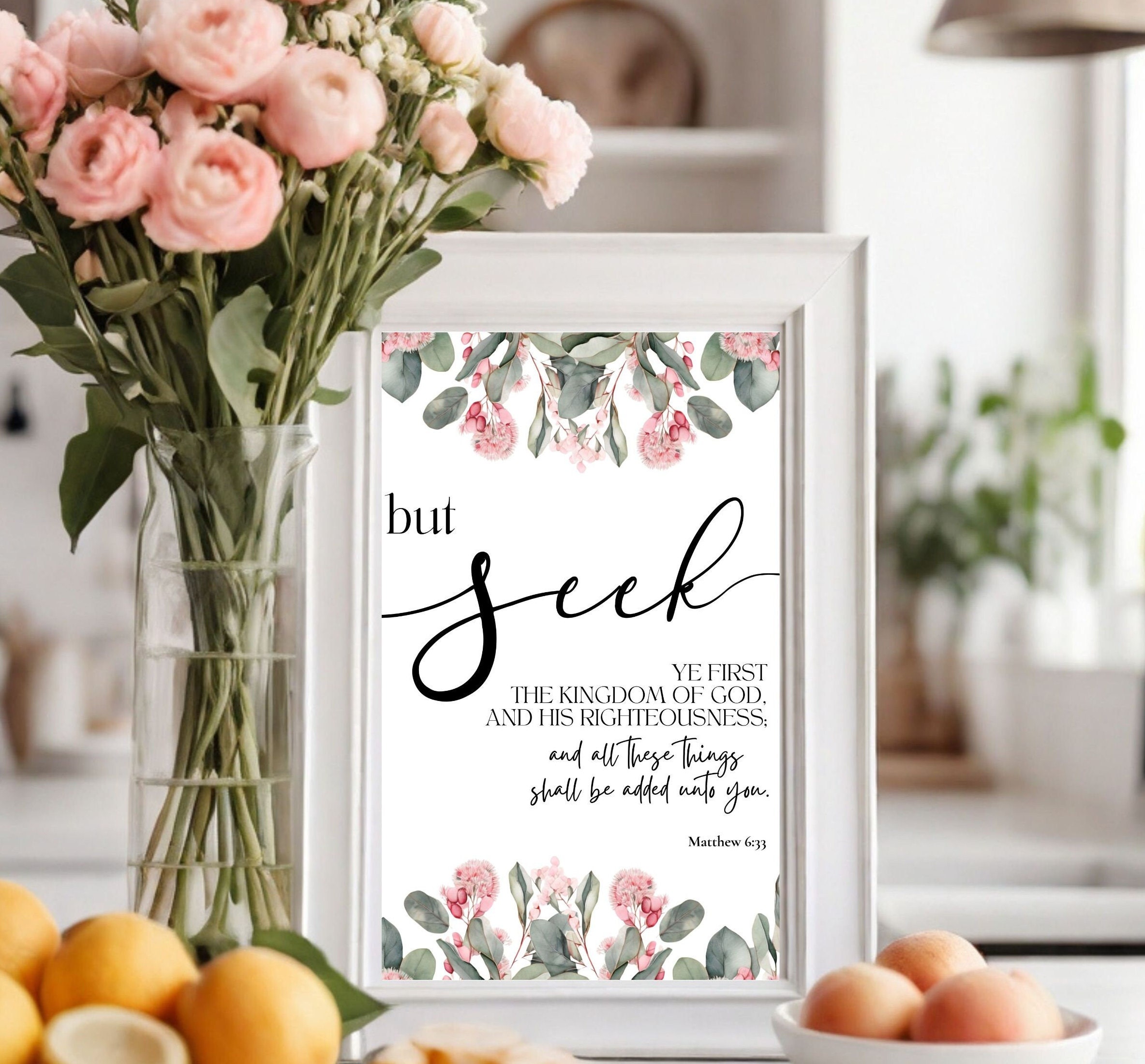Seek First the Kingdom, Matthew Bible Verse Print, Modern Christian ...