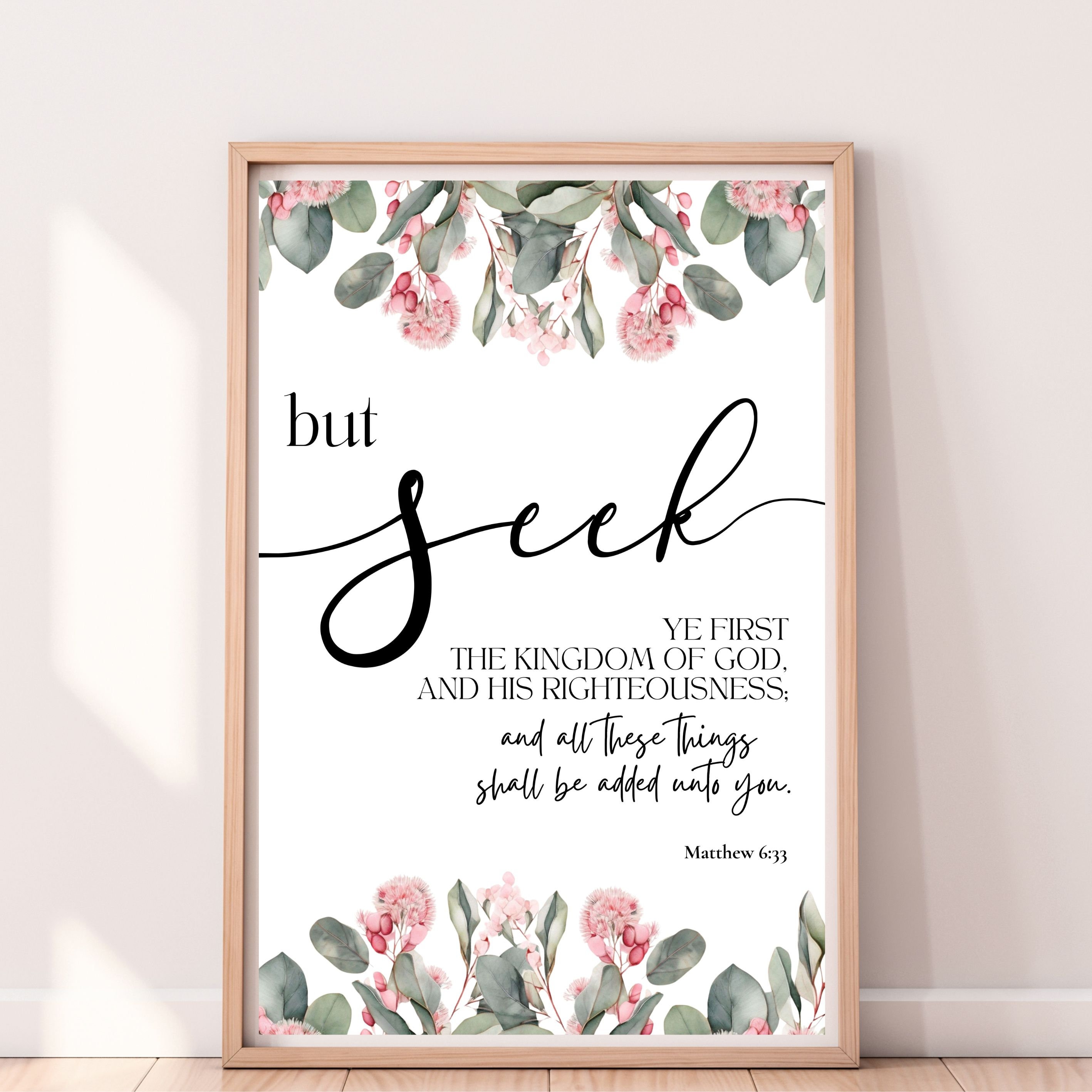 Seek First the Kingdom, Matthew Bible Verse Print, Modern Christian ...