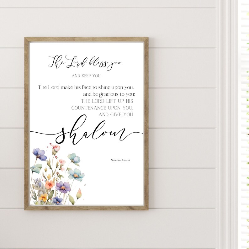 Numbers 6:24-26, Christian Wall Art, Floral Decor, Bible Verse Print ...