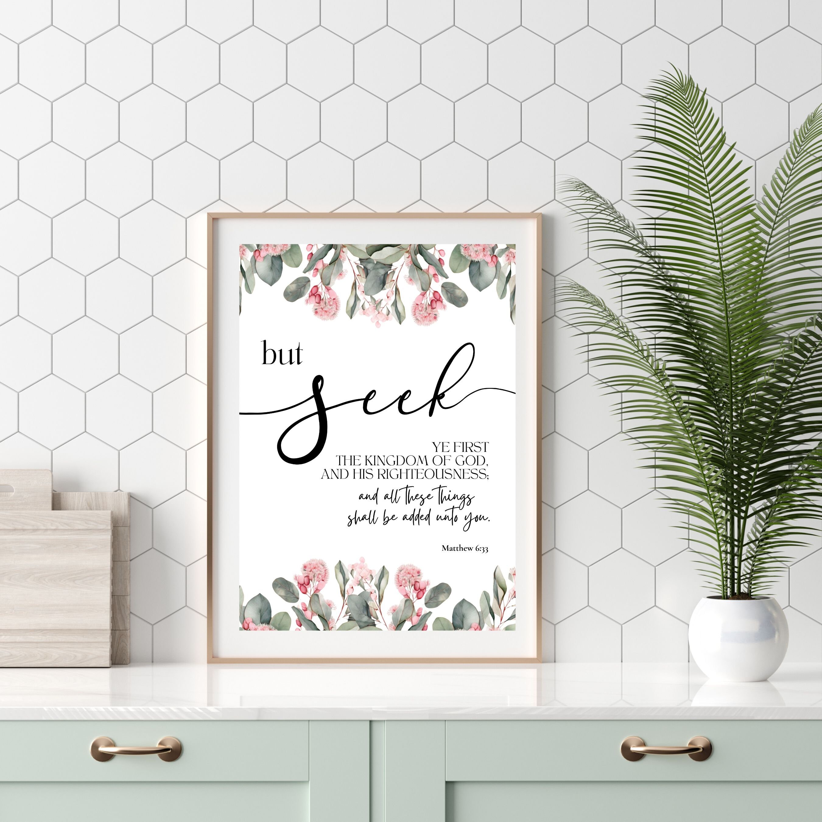 Seek First the Kingdom, Matthew Bible Verse Print, Modern Christian ...