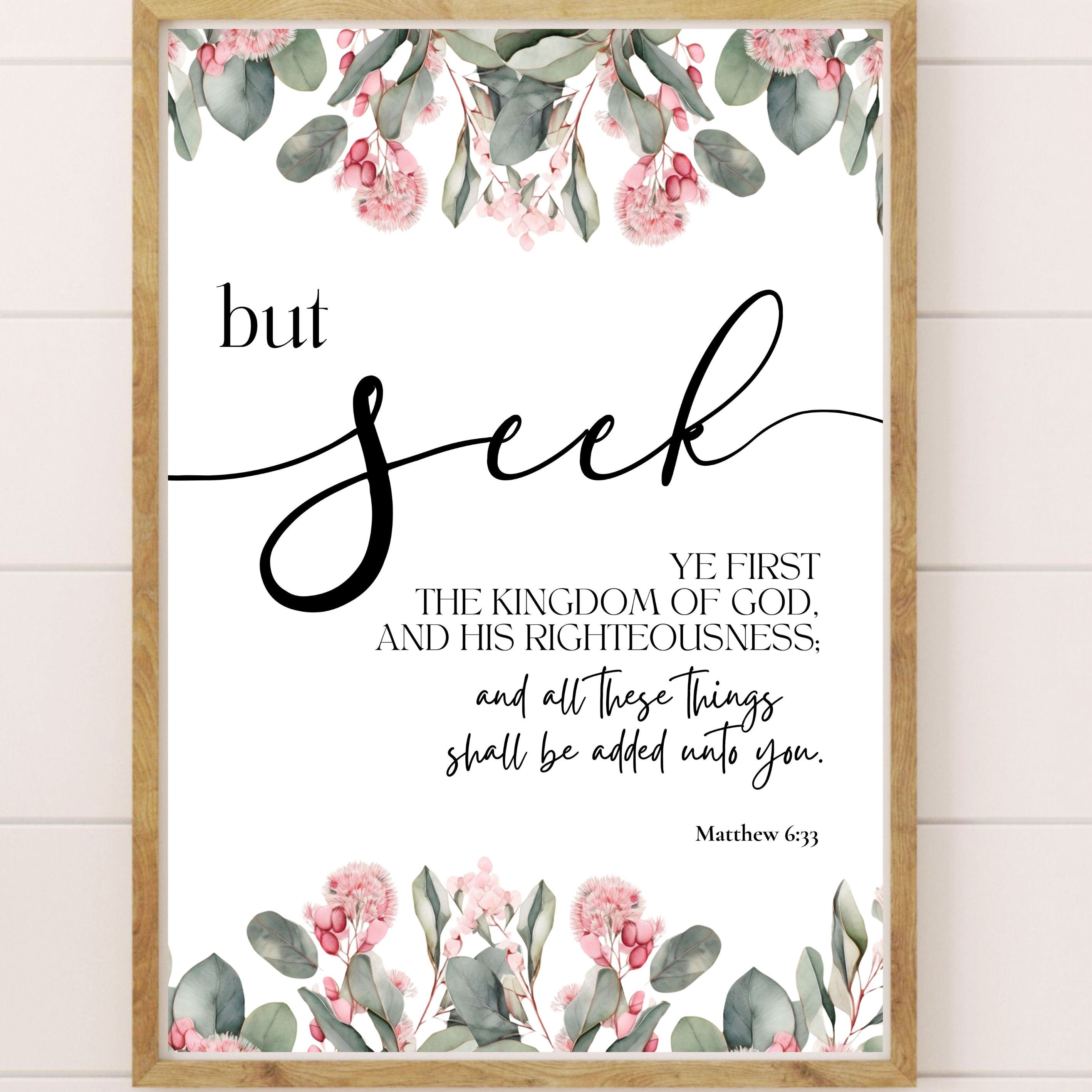 Seek First the Kingdom, Matthew Bible Verse Print, Modern Christian ...