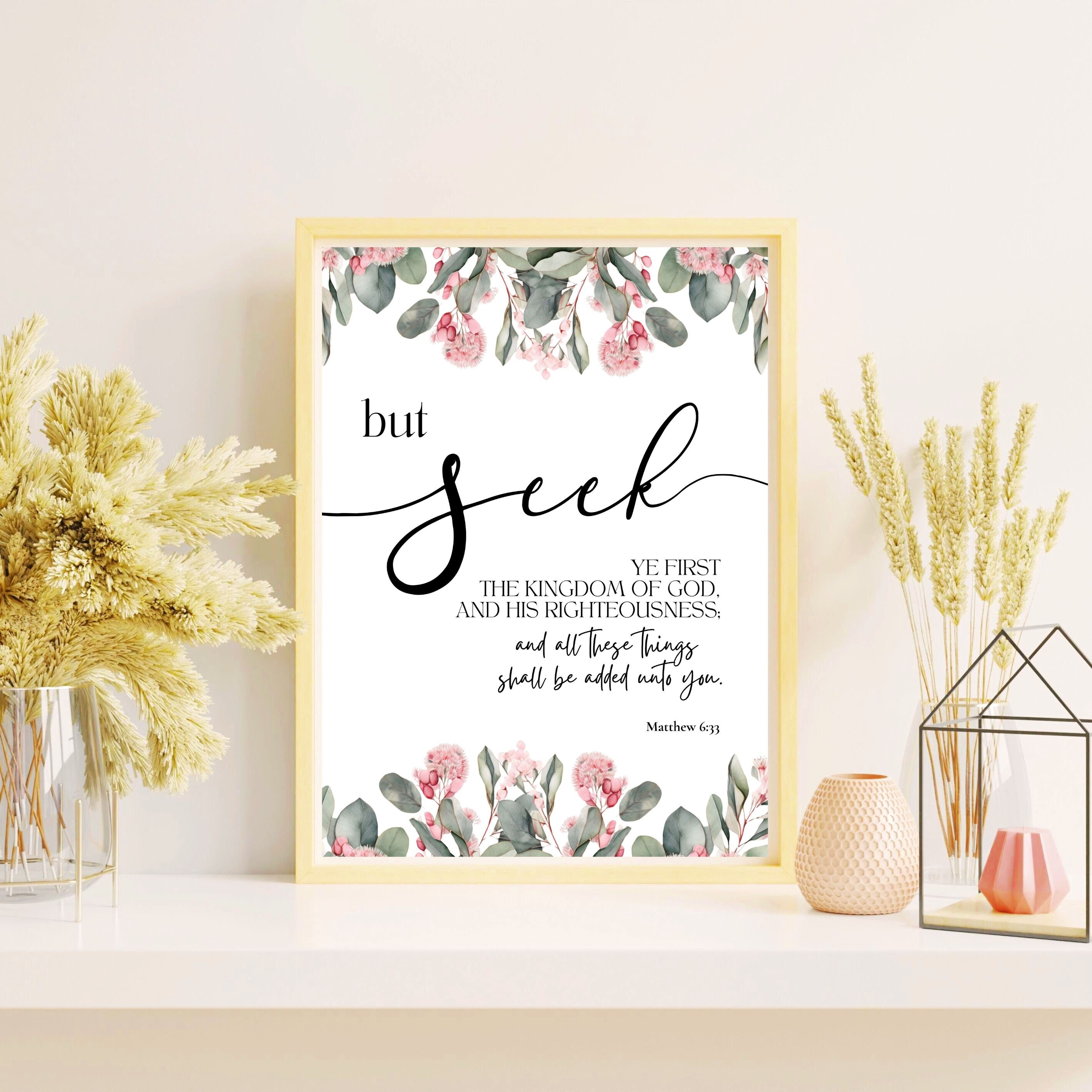 Seek First the Kingdom, Matthew Bible Verse Print, Modern Christian ...