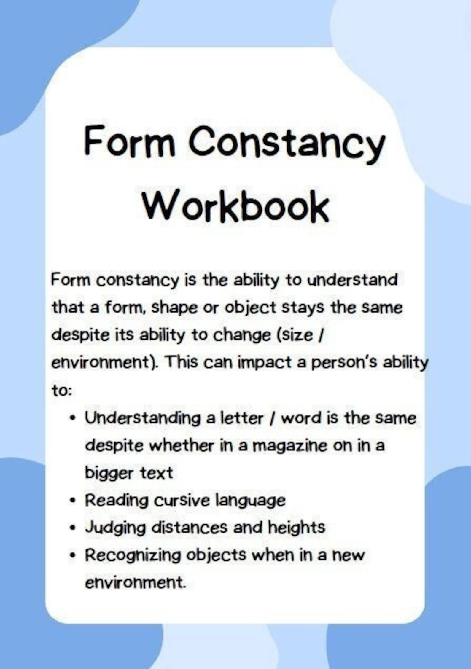 Visual Perception Workbook: Form Constancy - Etsy