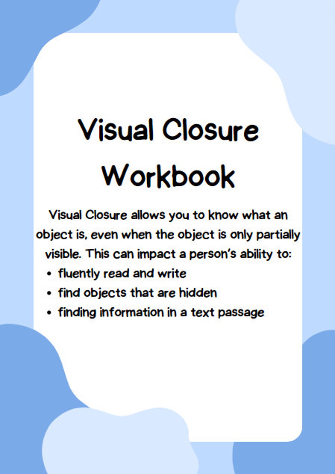 Visual Perception Workbook: Visual Closure - Etsy