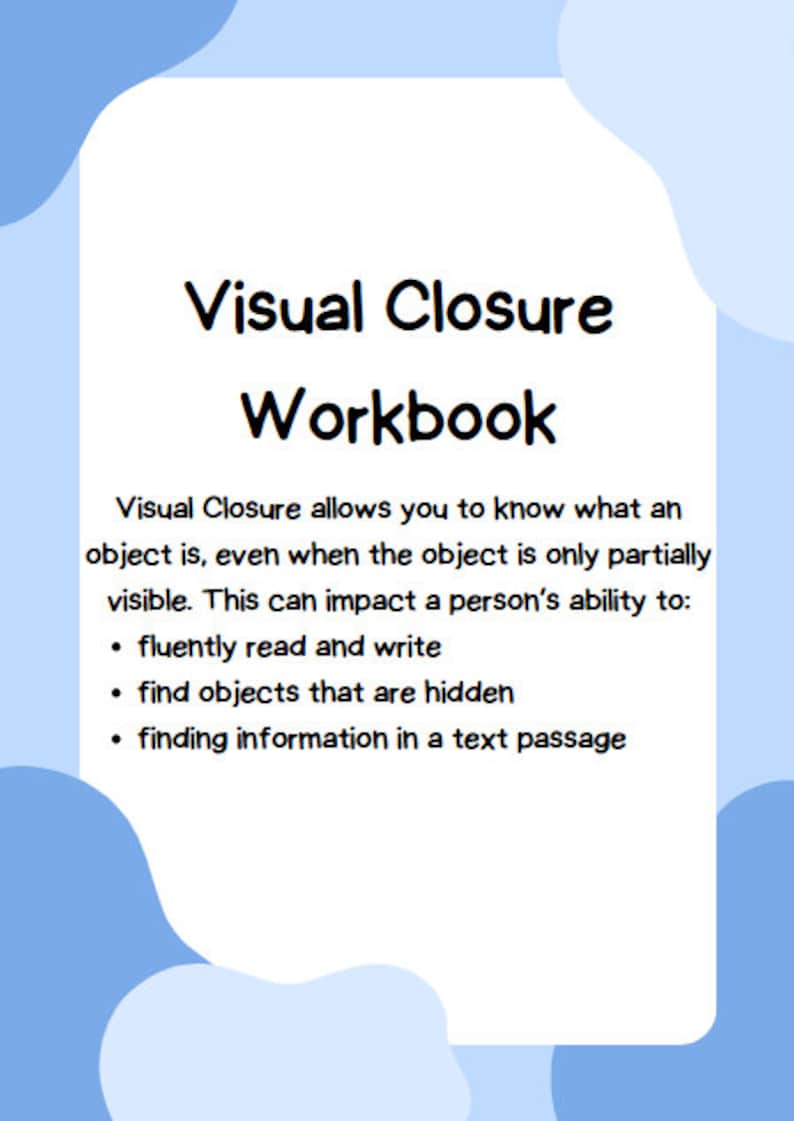 Visual Perception Workbook: Visual Closure - Etsy