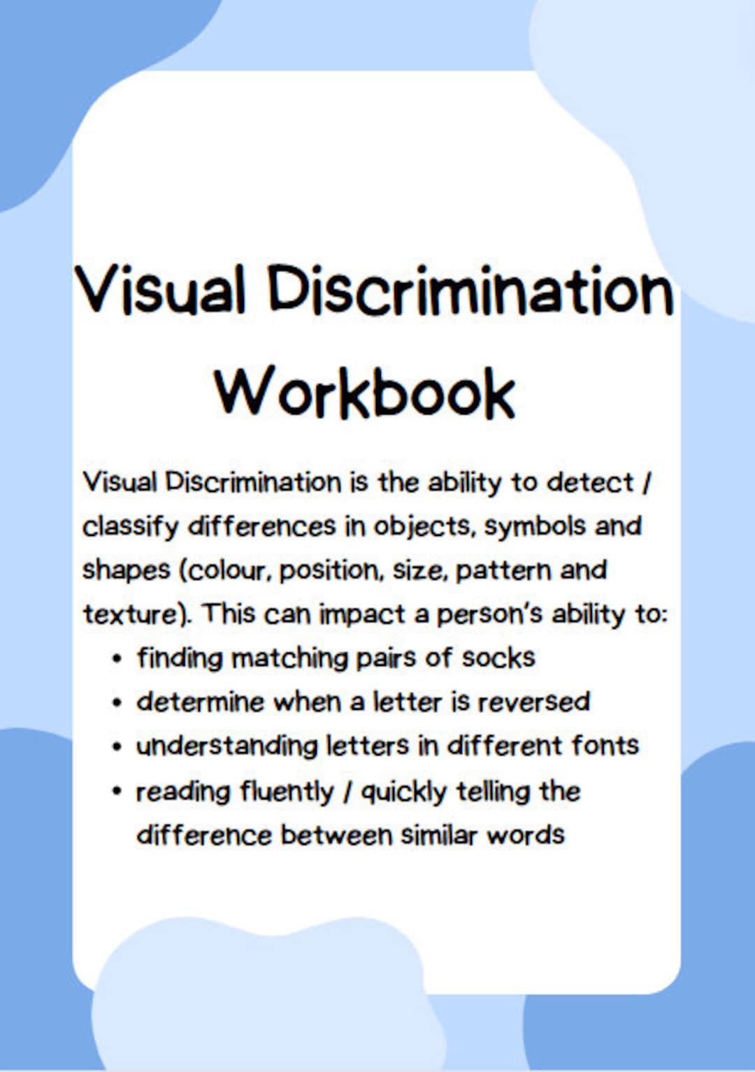Visual Perception Workbook: Visual Discrimination - Etsy