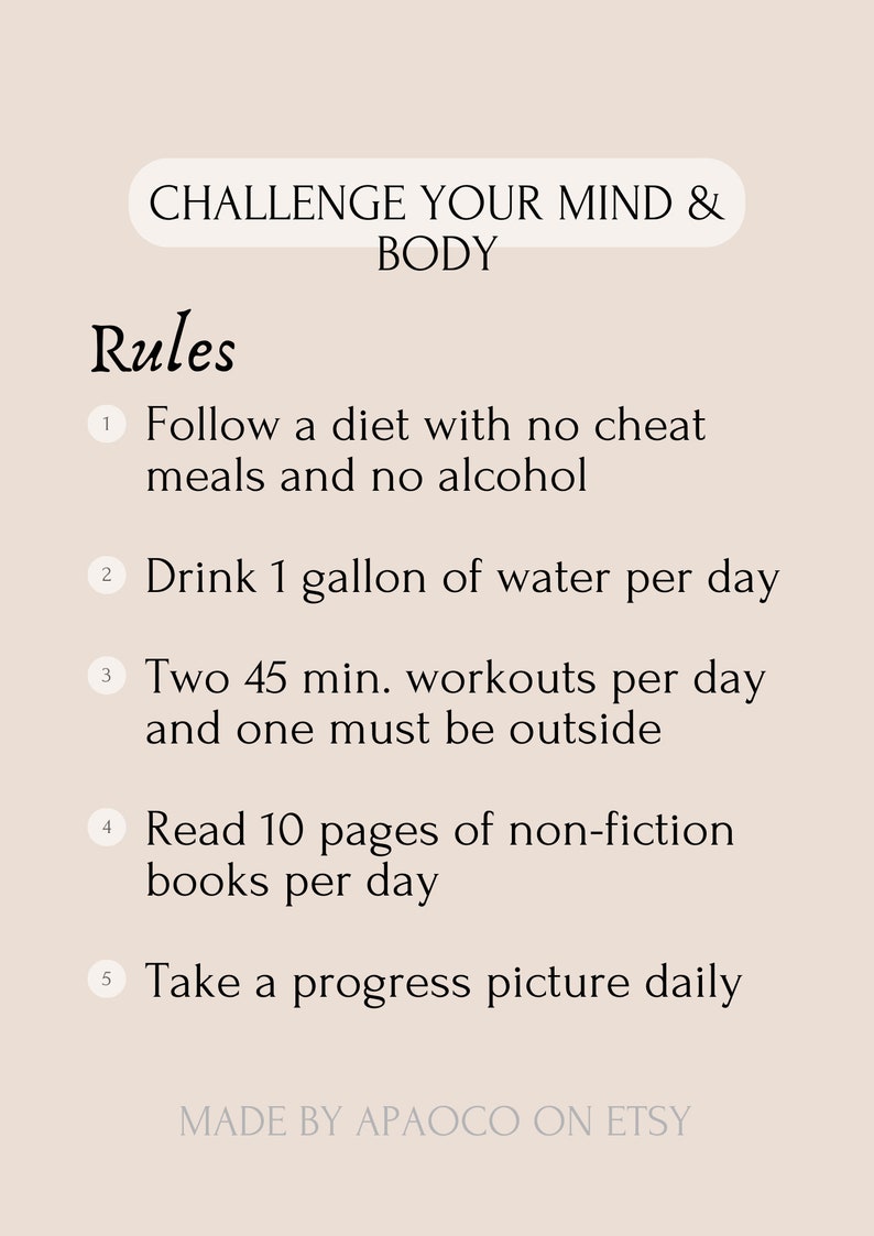 75 Hard Challenge Tracker Printable - Etsy Australia