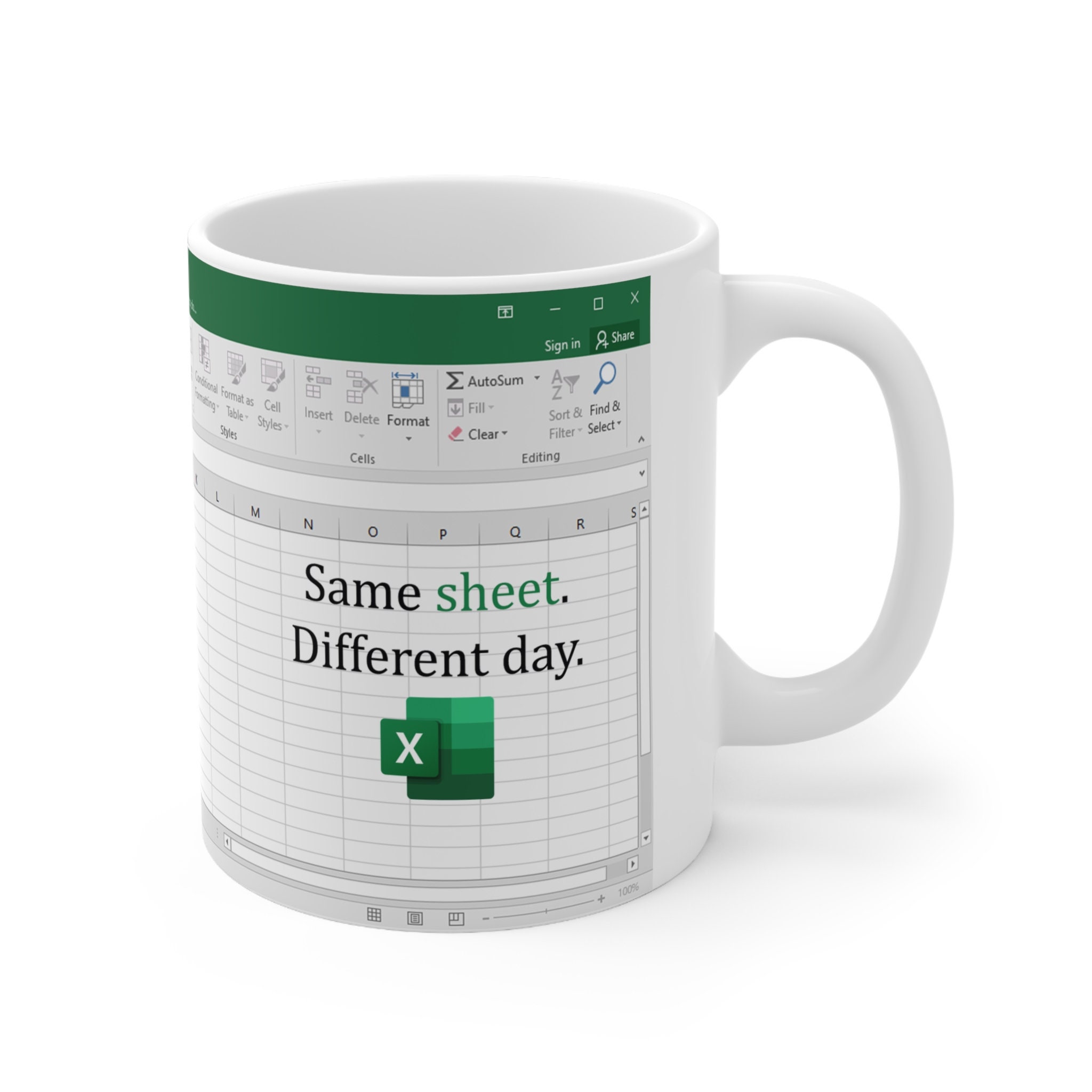 Same Sheet. Different Day. 11oz Coffee Mug - Unique Excel Themed ...