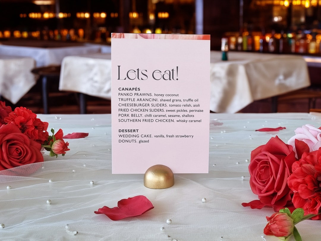 Romantic & Modern Wedding Menu Table Sign Food Dinner Drinks Entree ...