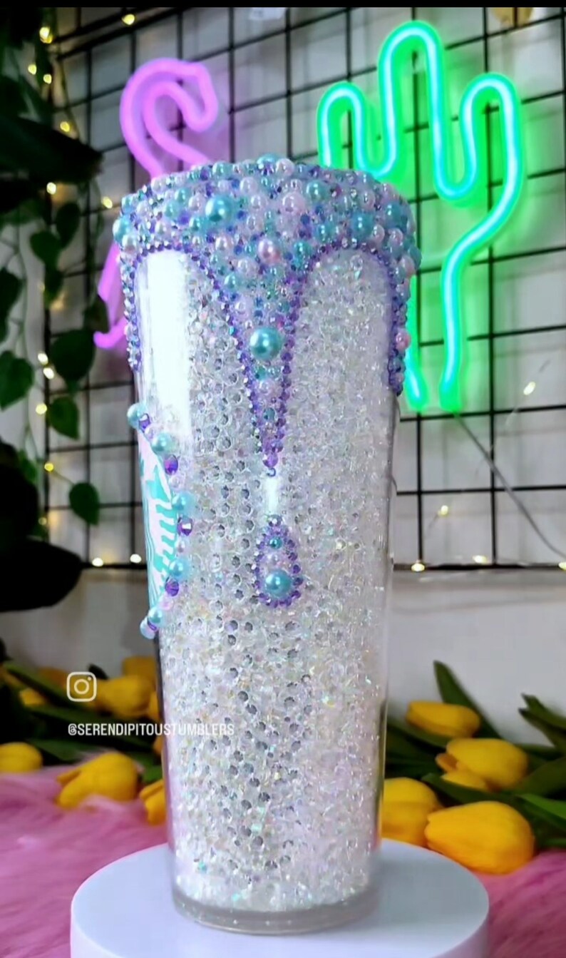 Starbucks Bling Rhinestone Filled Tumbler, Custom Pearl Mix Bling Drip ...