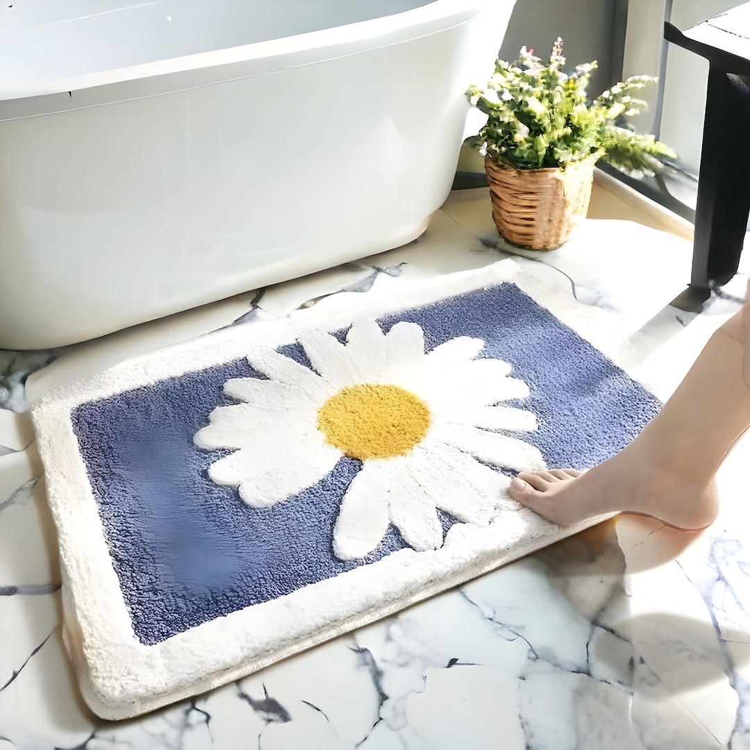 Tufted Cotton Daisy Bath Mat, Anti-slip Flower Bath Mat, Hand Tufted ...