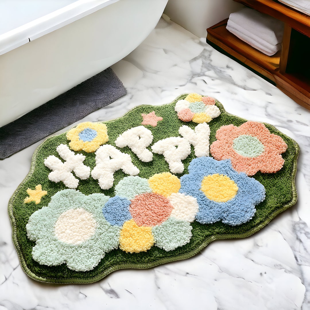 Tufted Happy Flower Garden Bath Mat, Anti-slip Flower Bathroom Rug ...