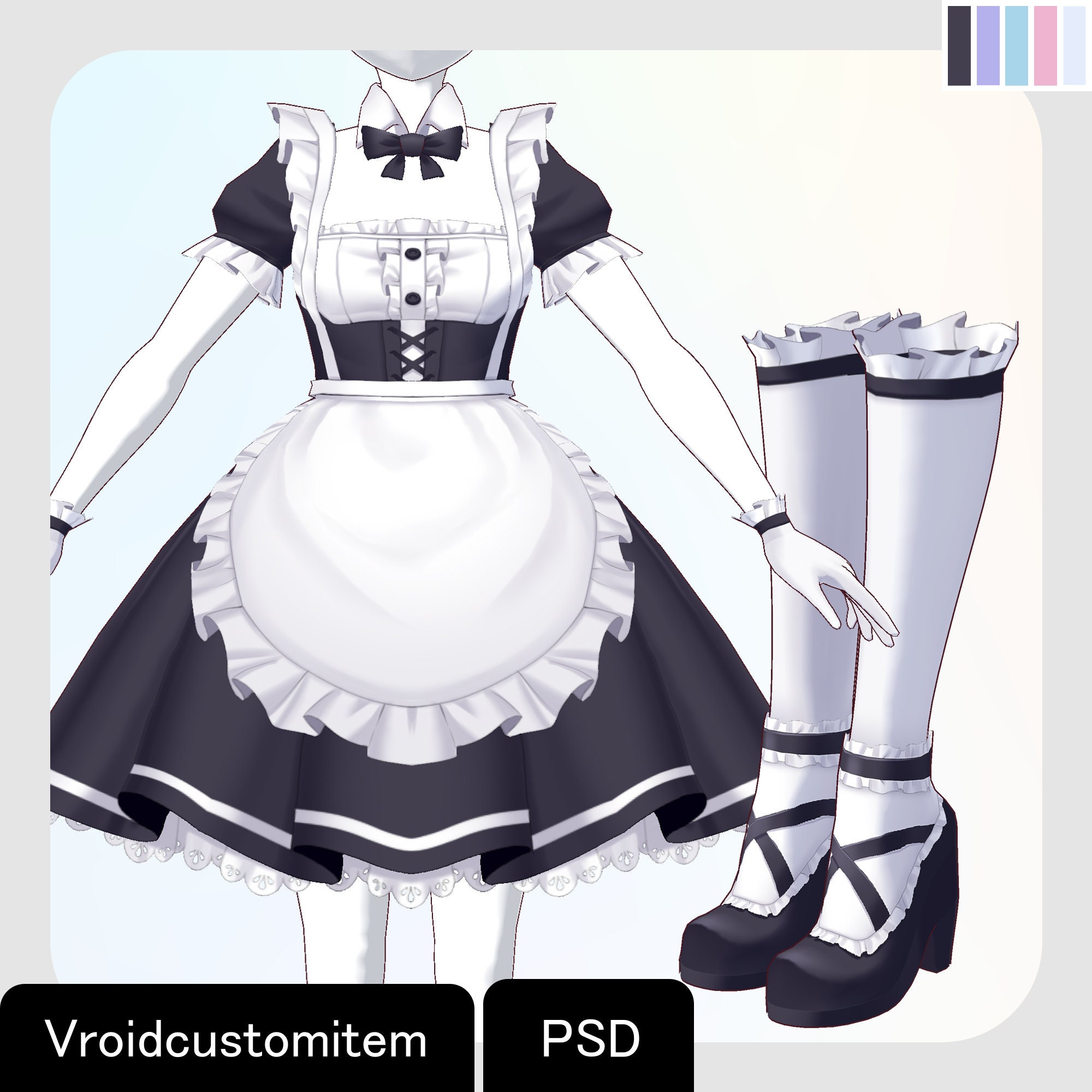 Vroidstudio: Pretty Maid Clothing Set (5 Colors and PSD Files Included ...