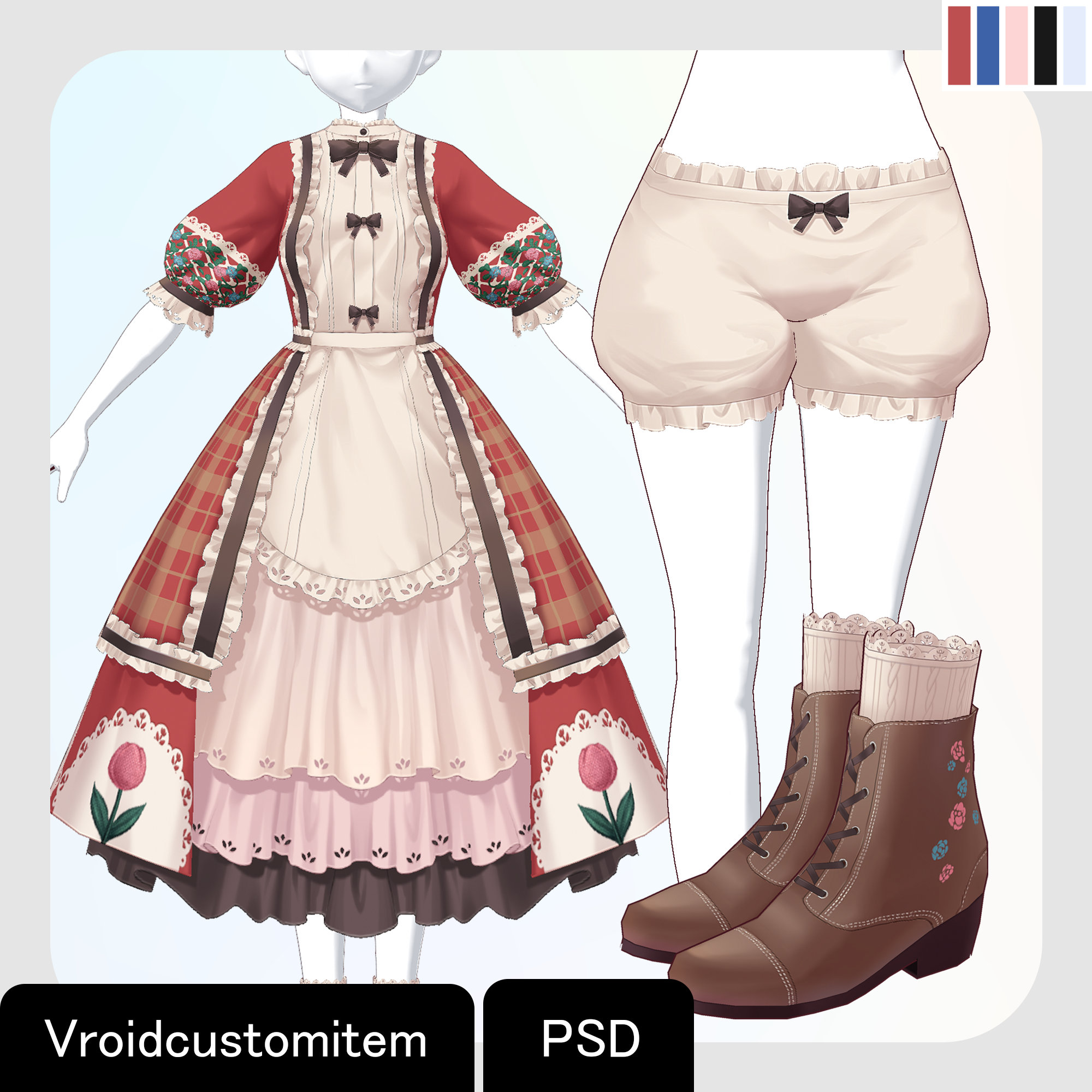 Vroidstudio: Cottage Keeper Clothing Set (5 Colors and PSD Files ...